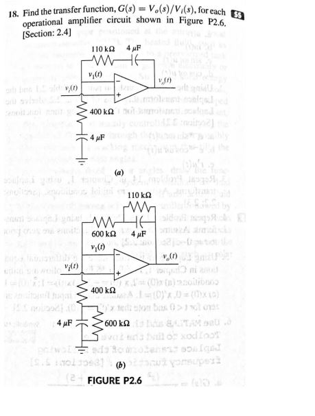 Solved 18. Find the transfer function, G(s) = Vo(s)/V/(s), | Chegg.com