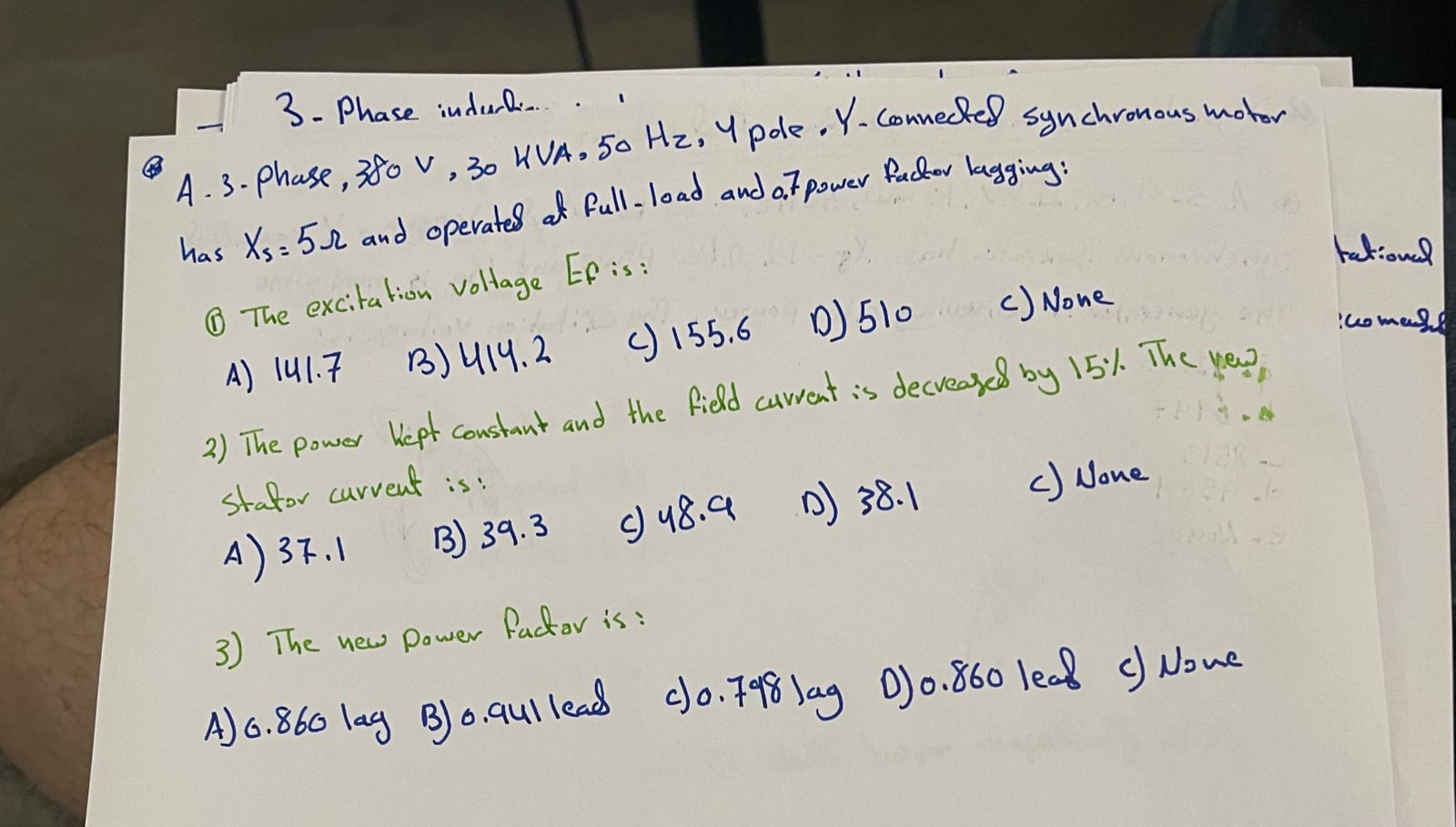 Solved A.3- Phase, 380 V,30KVA,50 Hz,4 pole. Y-connected | Chegg.com