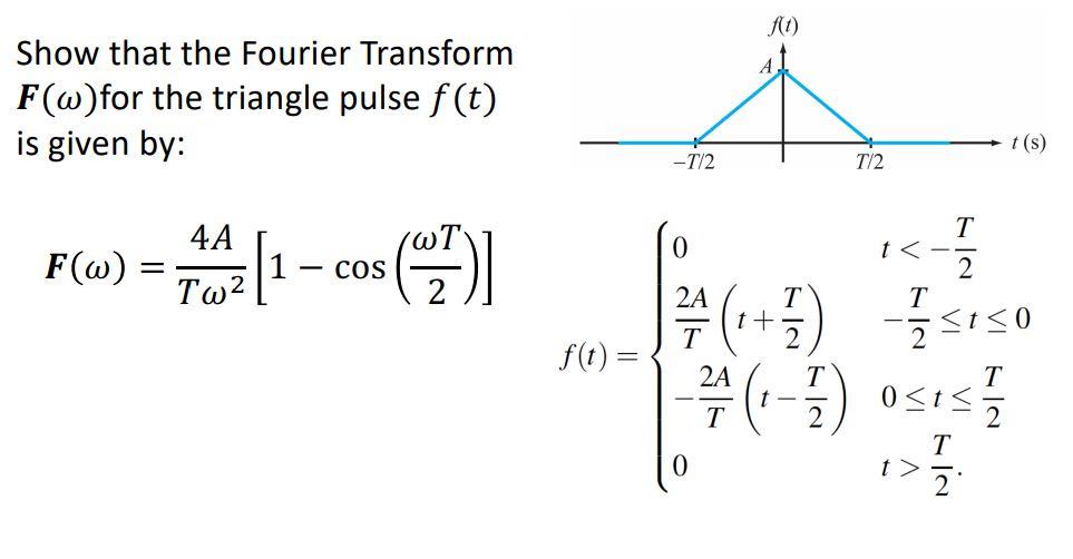 Solved 10) А. Show that the Fourier Transform F(W)for the | Chegg.com