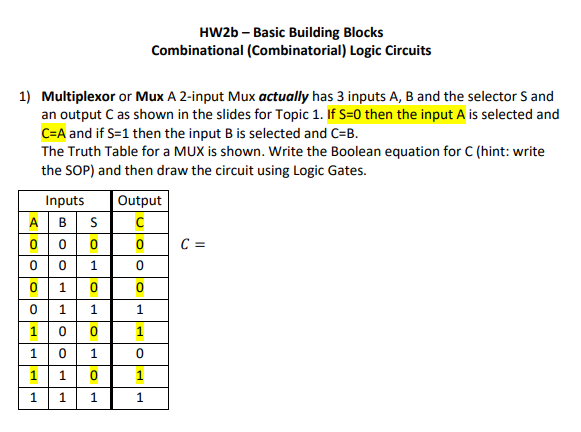 Solved Hw2b Basic Building Blocks Combinational