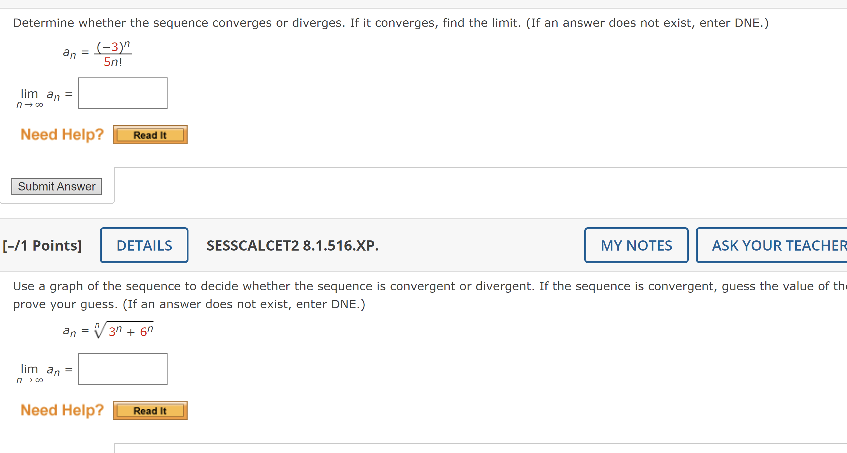 Solved an=5n!(−3)n limn→∞an= [−/1 Points] SESSCALCET2 | Chegg.com