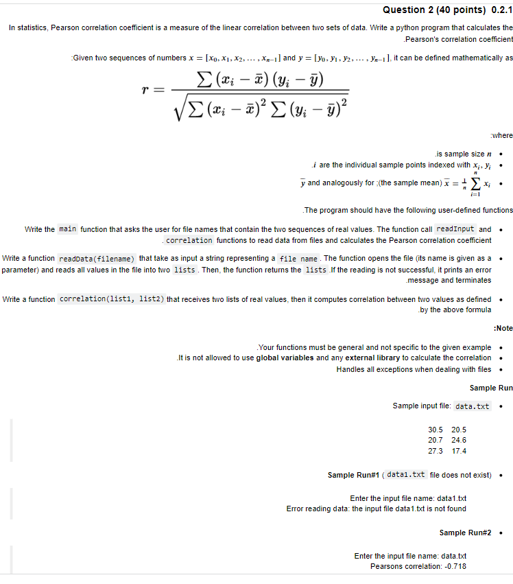 Solved Question 2 (40 points) 0.2.1 In statistics, Pearson | Chegg.com