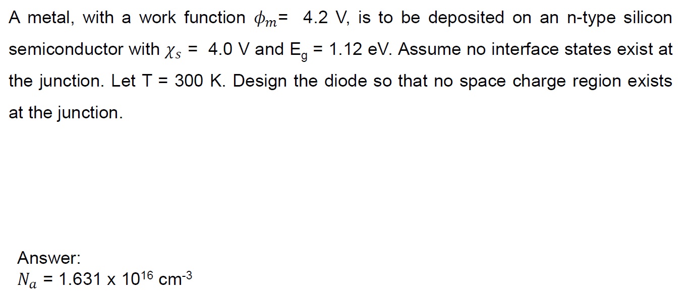 Solved A metal, with a work function φm=4.2V, is to be | Chegg.com