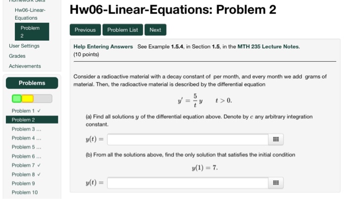 Solved Hw06-UnearHw06-Linear-Equations: Problem 2 Problem | Chegg.com