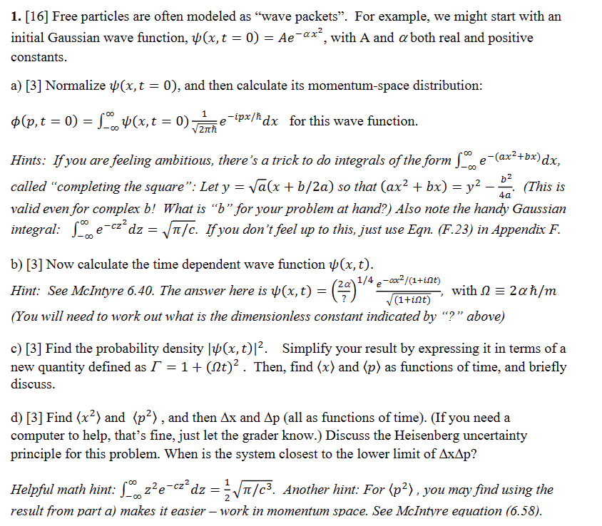 Solved 1. [16] Free particles are often modeled as "wave | Chegg.com