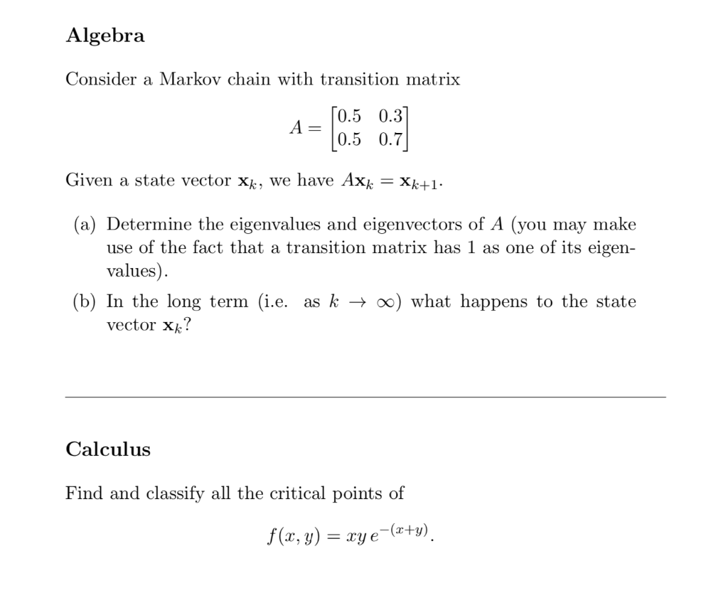 Solved Algebra Consider a Markov chain with transition | Chegg.com