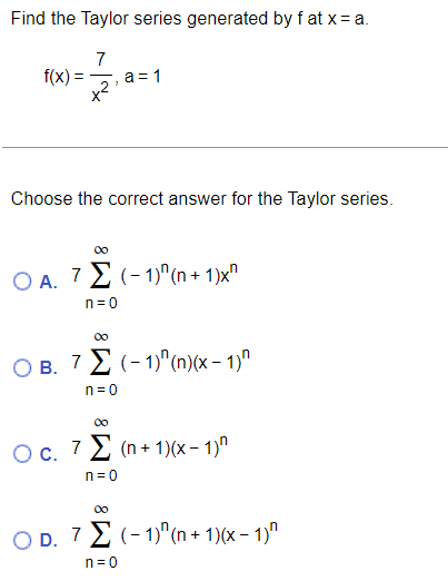 Solved Find the Taylor series generated by f at x=a. | Chegg.com