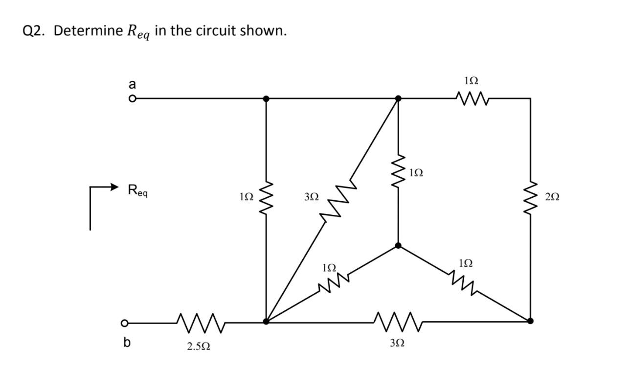 Solved Q2. Determine Req in the circuit shown. a 1Ω ΑΛΛΑ 1Ω | Chegg.com