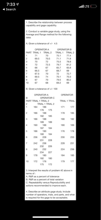 Solved 7:33 Search LTE capability and gage capabilny 2. | Chegg.com