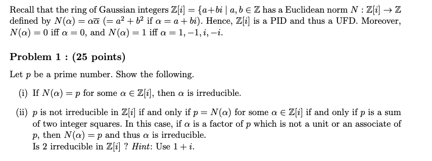 Solved Recall that the ring of Gaussian integers | Chegg.com