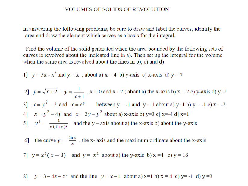 Solved VOLUMES OF SOLIDS OF REVOLUTION In answering the | Chegg.com