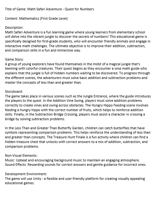 Solved Title of Game: Math Safari Adventure - ﻿Quest for | Chegg.com