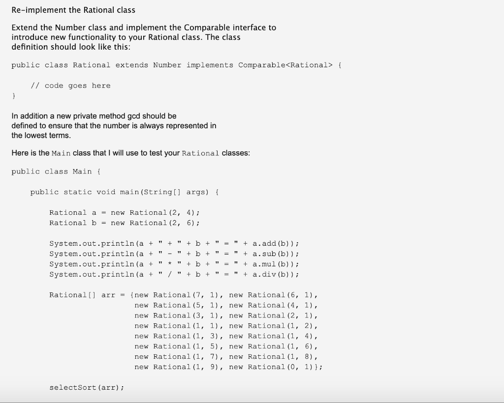 Solved Re-implement the Rational class Extend the Number | Chegg.com