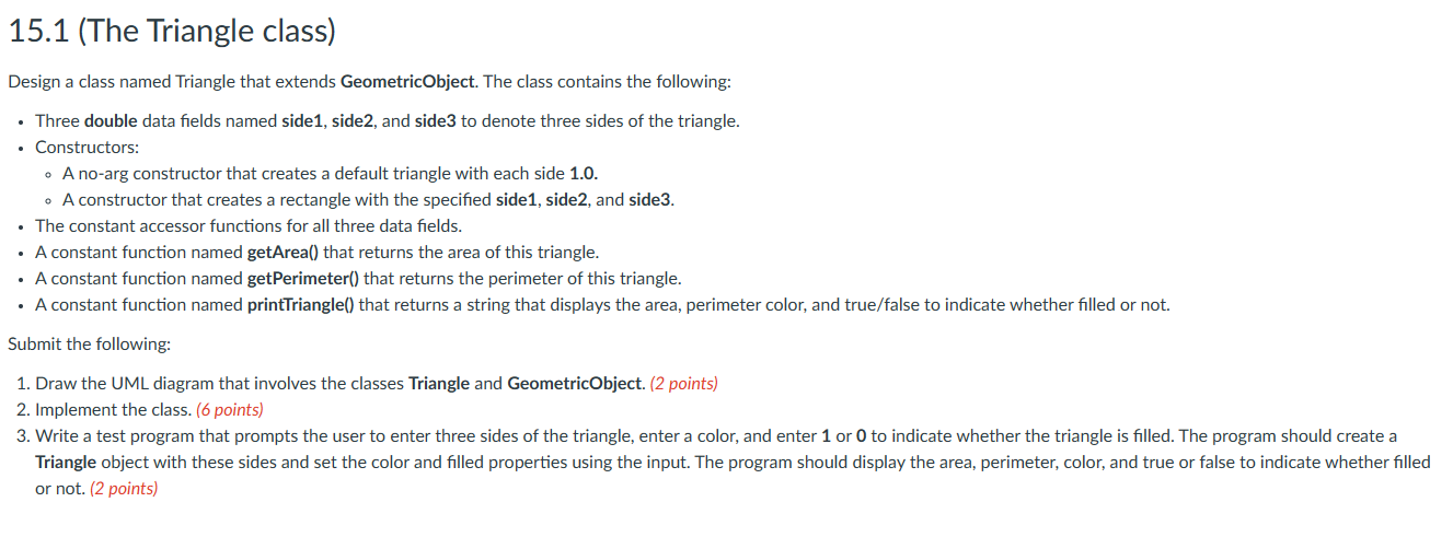 Solved 15 1 The Triangle Class Design A Class Named