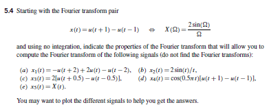 Solved 5.4 Starting with the Fourier transform pair *(1)= | Chegg.com