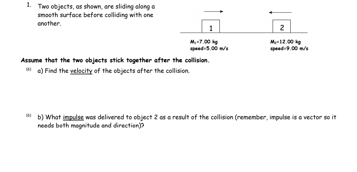 Solved 1. Two objects, as shown, are sliding along a smooth | Chegg.com