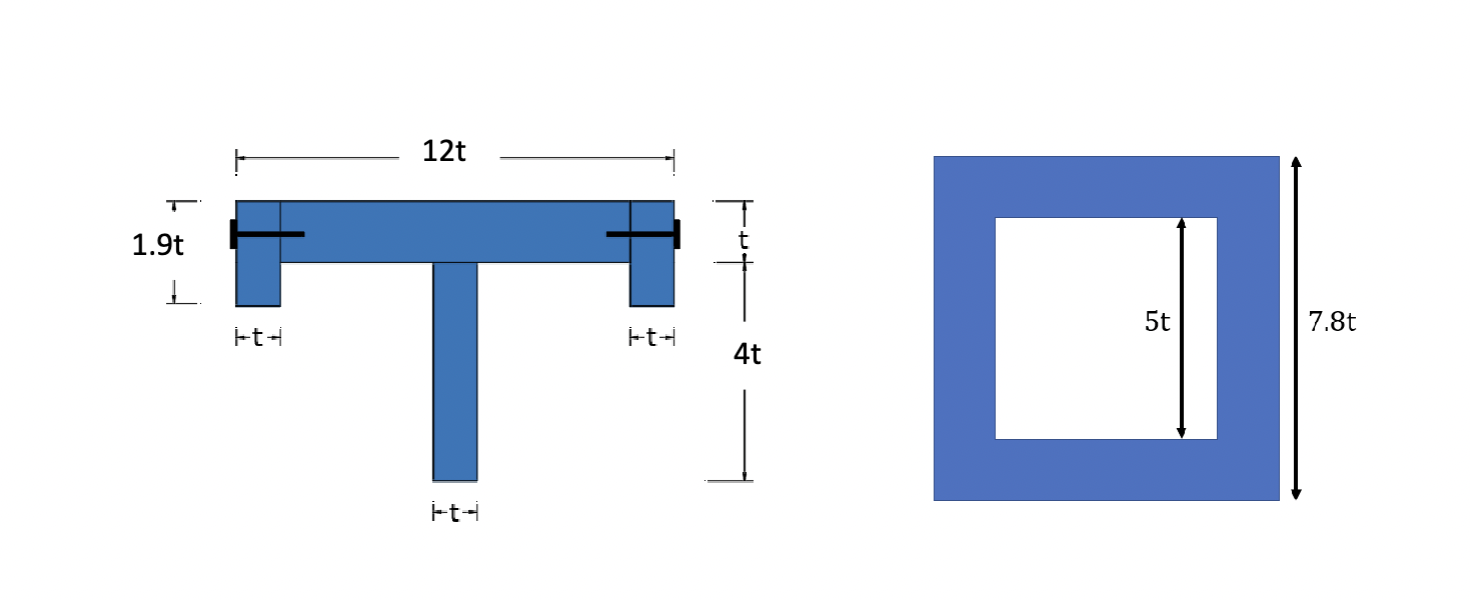 Solved c) Determine the size of T beam and hollow square | Chegg.com