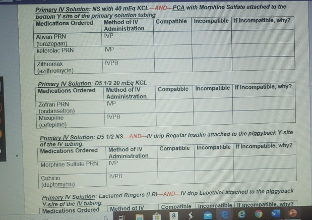 Solved Primary I Solution: NS with 40 mEq KCL-AND-PCA with | Chegg.com