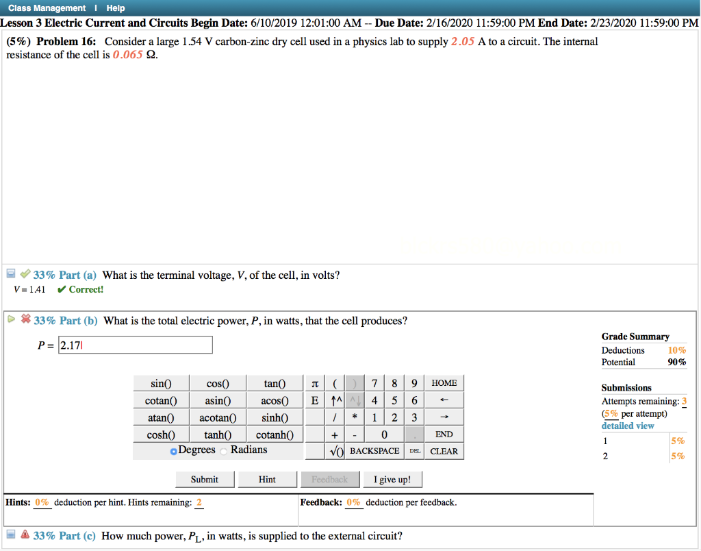 Solved: Class Management | Help Lesson 3 Electric Current ... | Chegg.com