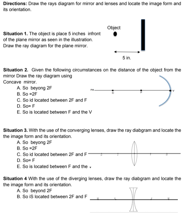 Solved Directions: Draw the rays diagram for mirror and | Chegg.com