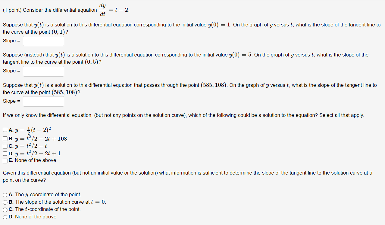 Solved (1 ﻿point) ﻿Consider the differential equation | Chegg.com