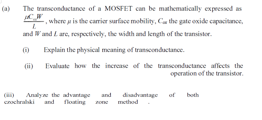 Solved (a) The transconductance of a MOSFET can be | Chegg.com