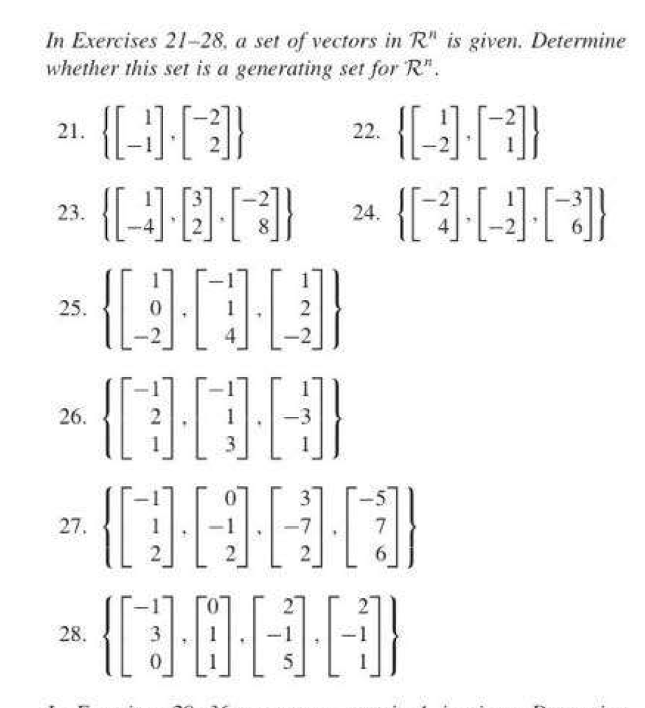 Solved In Exercises 21-28, a set of vectors in R" is given. | Chegg.com