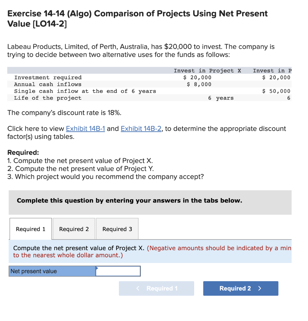 Solved Exercise 14-14 (Algo) Comparison of Projects Using | Chegg.com