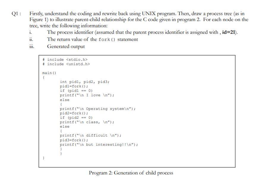 Example: An execution of program 1 produces a process | Chegg.com