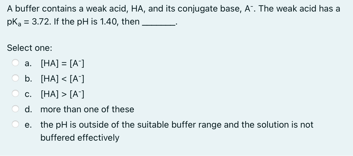 Solved A buffer contains a weak acid, HA, and its conjugate | Chegg.com