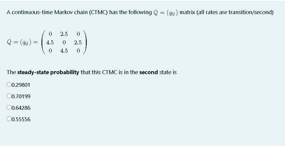 Solved A continuous-time Markov chain (CTMC) has the | Chegg.com