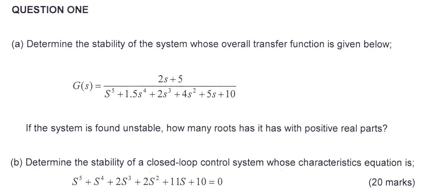Solved QUESTION ONE (a) Determine the stability of the | Chegg.com