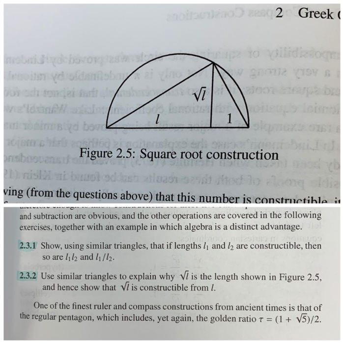 Solved 2 Greek vi Figure 2.5: Square root construction 291 | Chegg.com