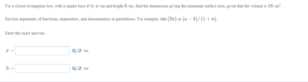Solved For a closed rectangular box, with a square base 2 by | Chegg.com