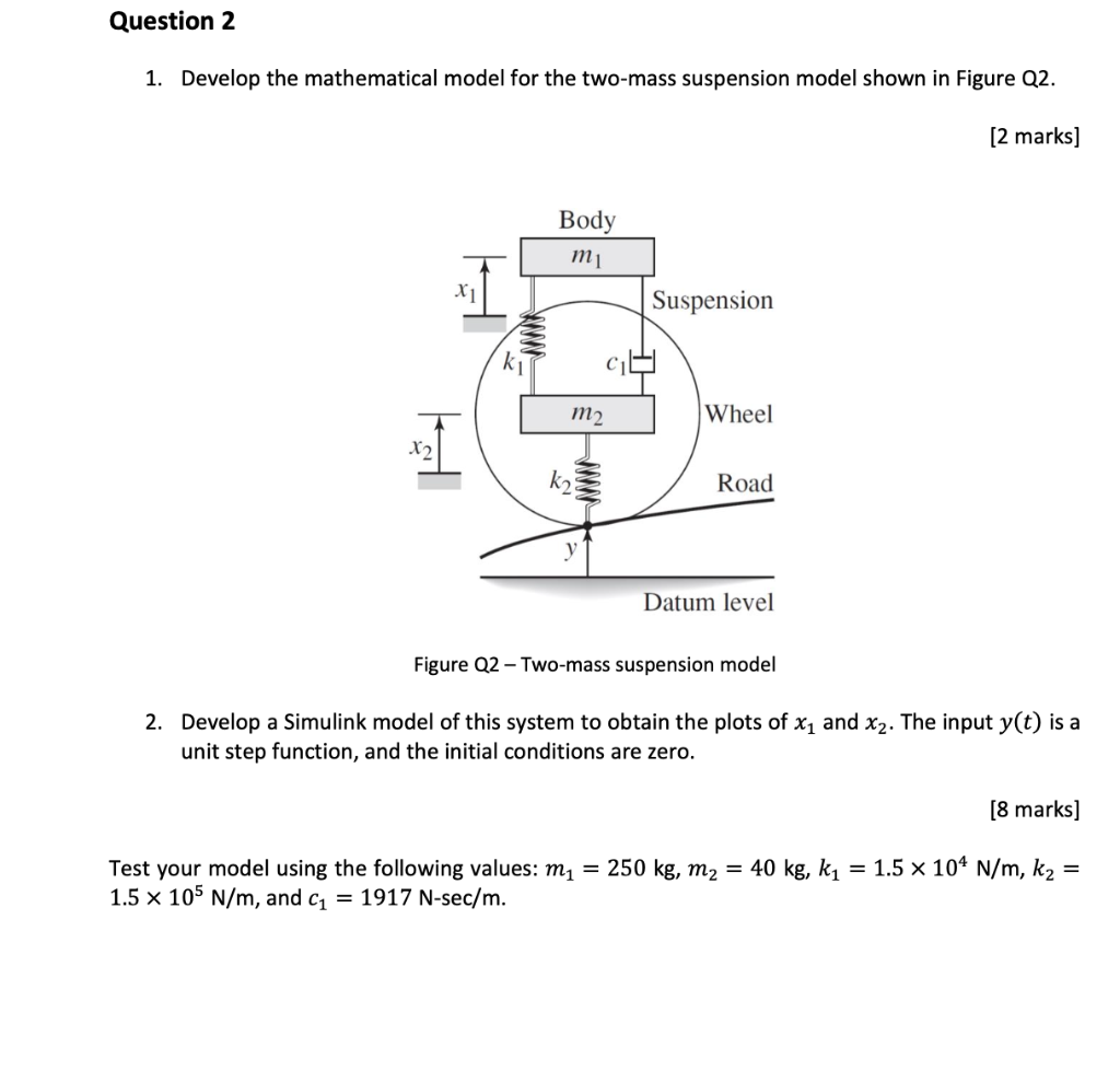 Solved 1. Develop the mathematical model for the two-mass | Chegg.com