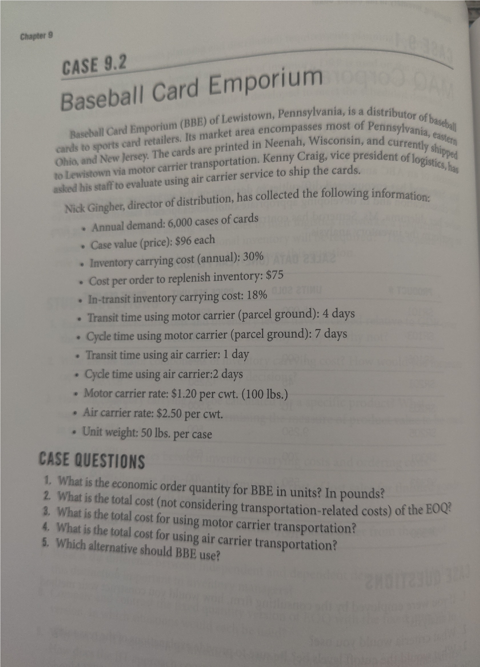 Solved Baseball Card Emporium (BBE) of Lewistown, | Chegg.com