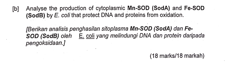 Solved Analyse the production of cytoplasmic Mn-SOD (SodA) | Chegg.com