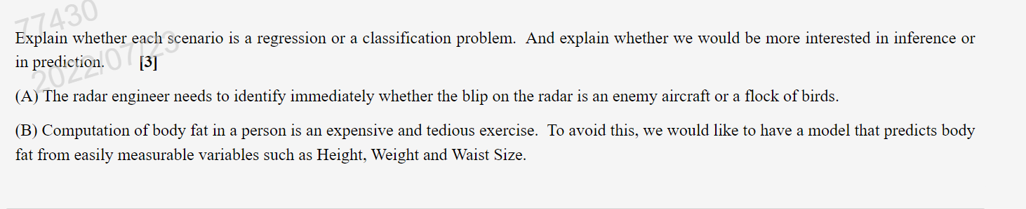 Solved Explain whether each scenario is a regression or a | Chegg.com