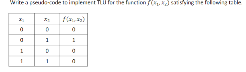 Solved Write a pseudo-code to implement TLU for the function | Chegg.com