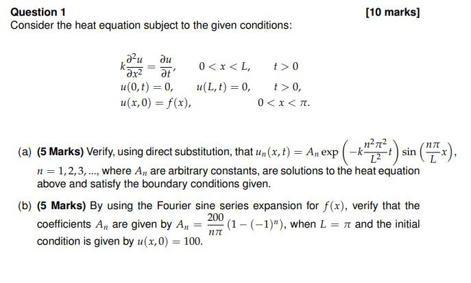 Solved (b) (5 Marks) By using the Fourier sine series | Chegg.com
