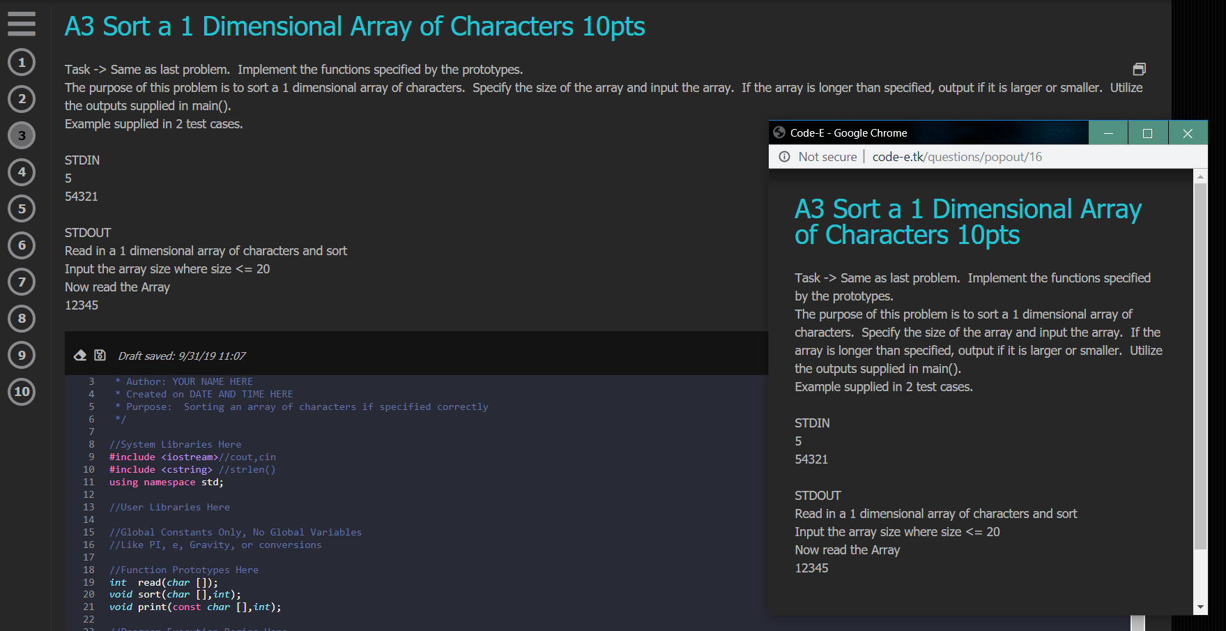 Solved A3 Sort a 1 Dimensional Array of Characters 10pts | Chegg.com