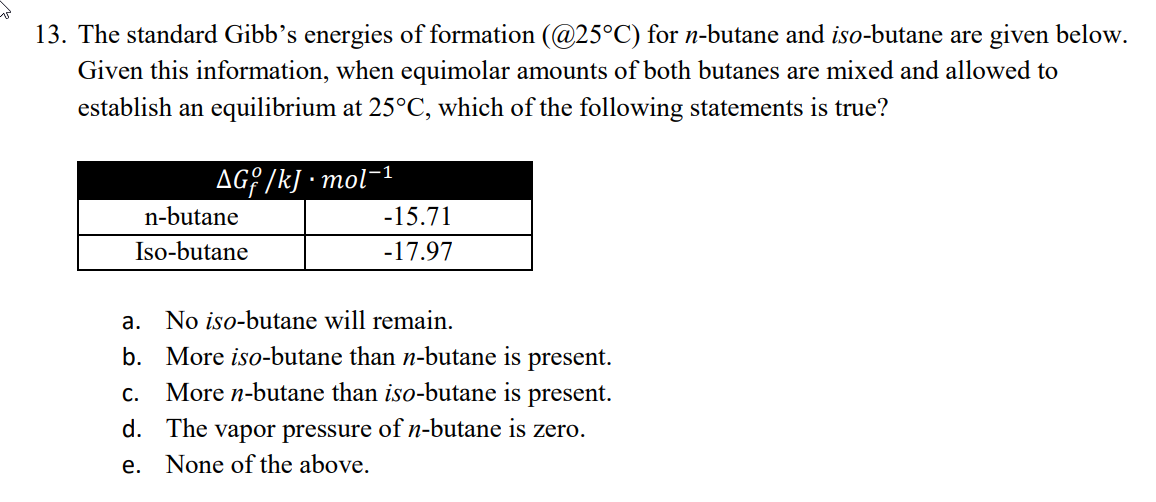 Solved 13. The standard Gibb's energies of formation (@25°C) | Chegg.com