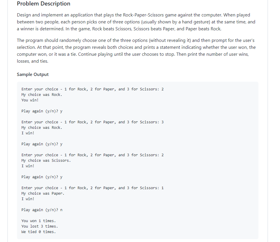 Solved Problem Description Design and implement an | Chegg.com