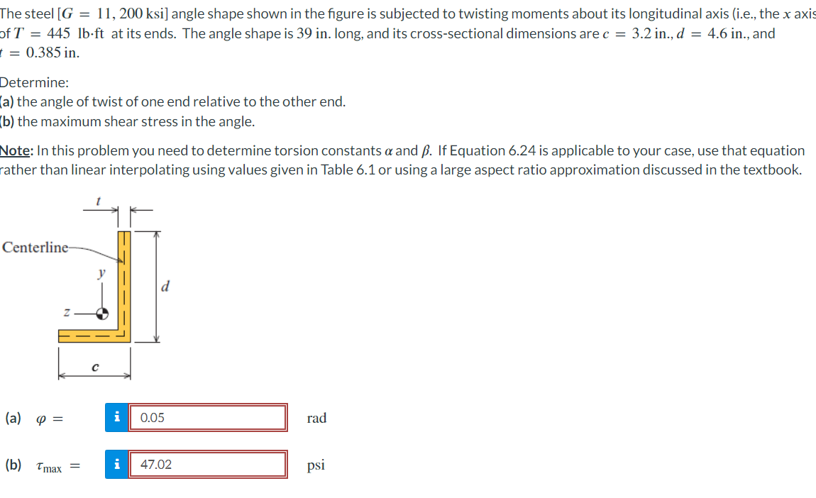 Solved The steel G=11,200ksi angle shape shown in the figure | Chegg.com