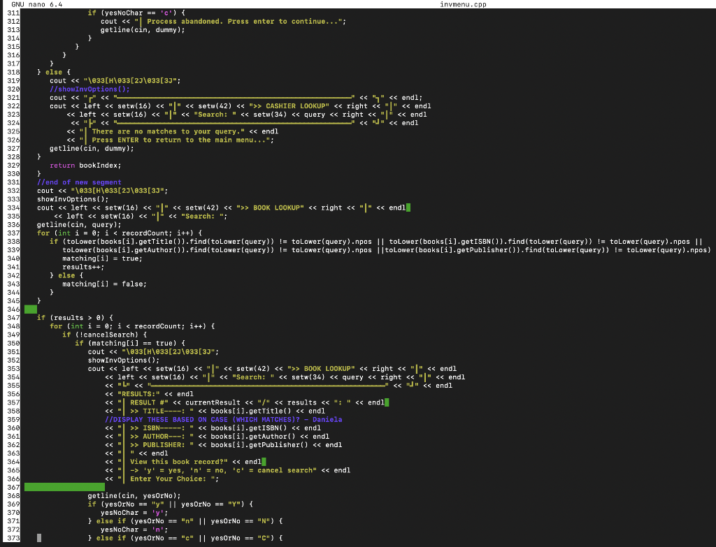 Solved GNU nano 6.4 invmenu.cpp GNU nano | Chegg.com