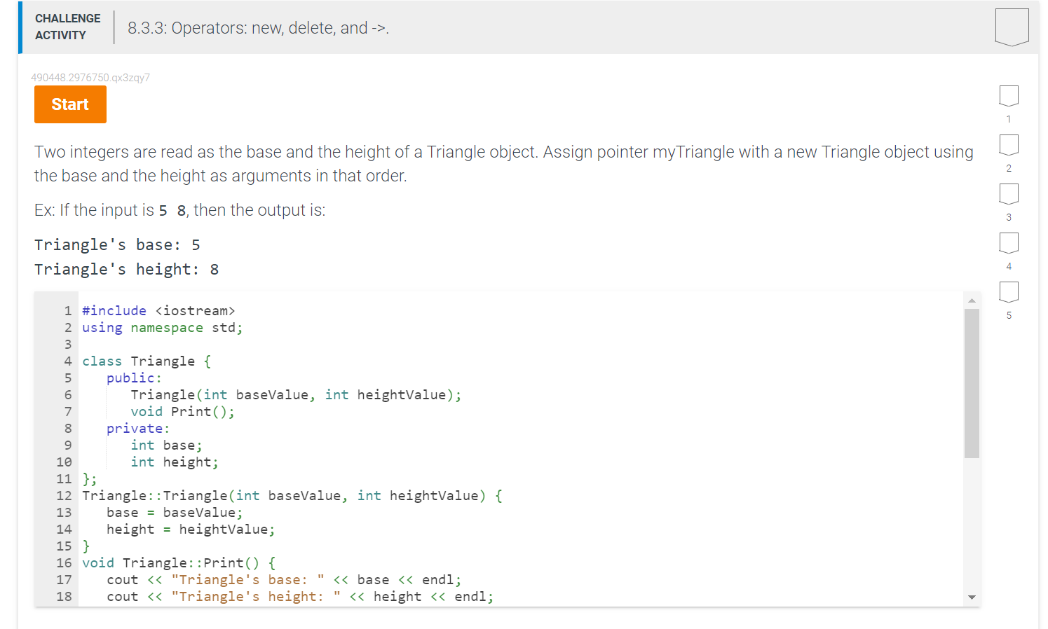 Solved CHALLENGE ACTIVITY 8.3.3: Operators: new, delete, and | Chegg.com