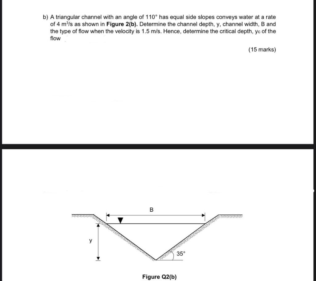 Solved b) A triangular channel with an angle of 110° has | Chegg.com