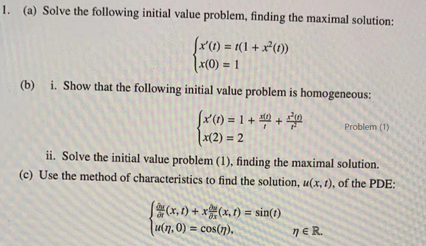 Solved 1. (a) Solve the following initial value problem, | Chegg.com