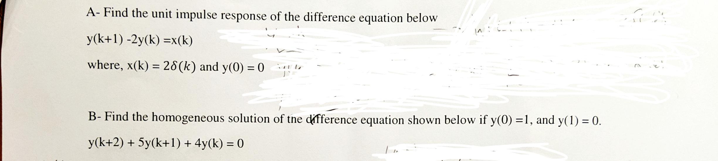 Solved A- Find the unit impulse response of the difference | Chegg.com