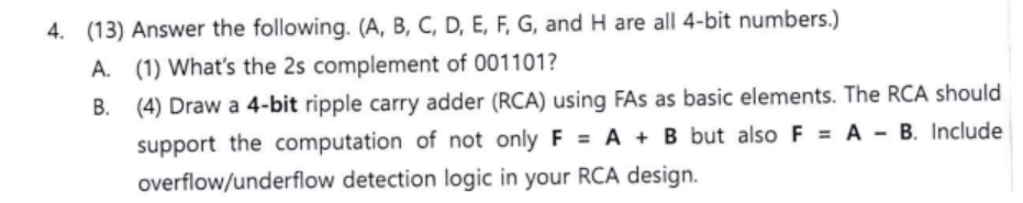 Solved 4. (13) Answer the following. (A, B, C, D, E, F, G, | Chegg.com